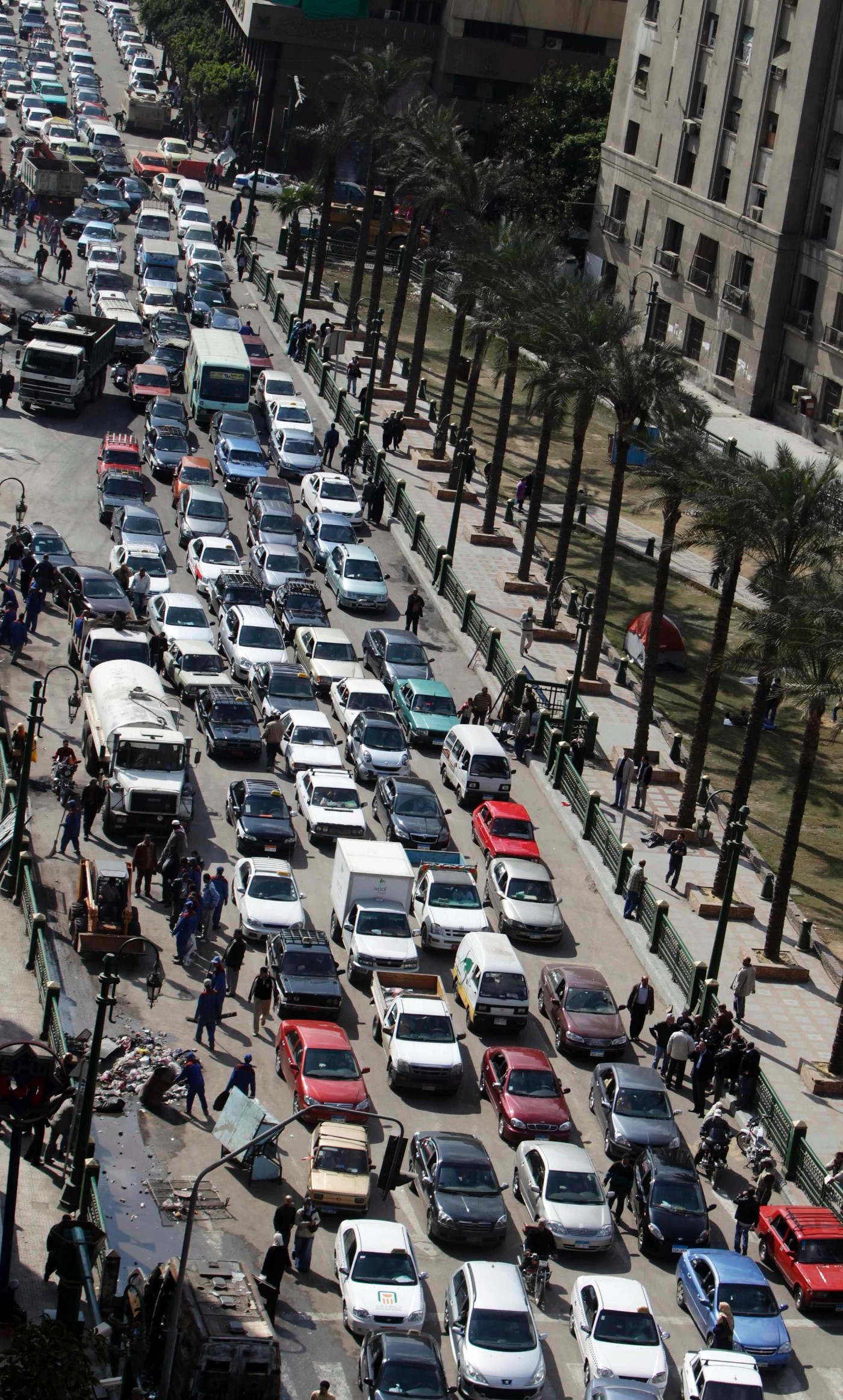 A traffic jam is seen in downtown Cairo near Tahrir Square
