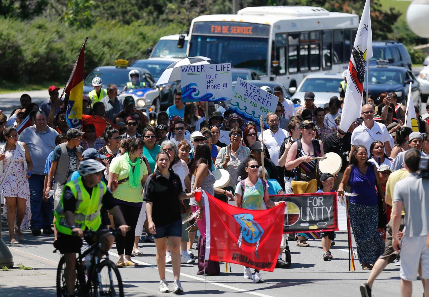 First Nations protesters take part in a march to mark National ...