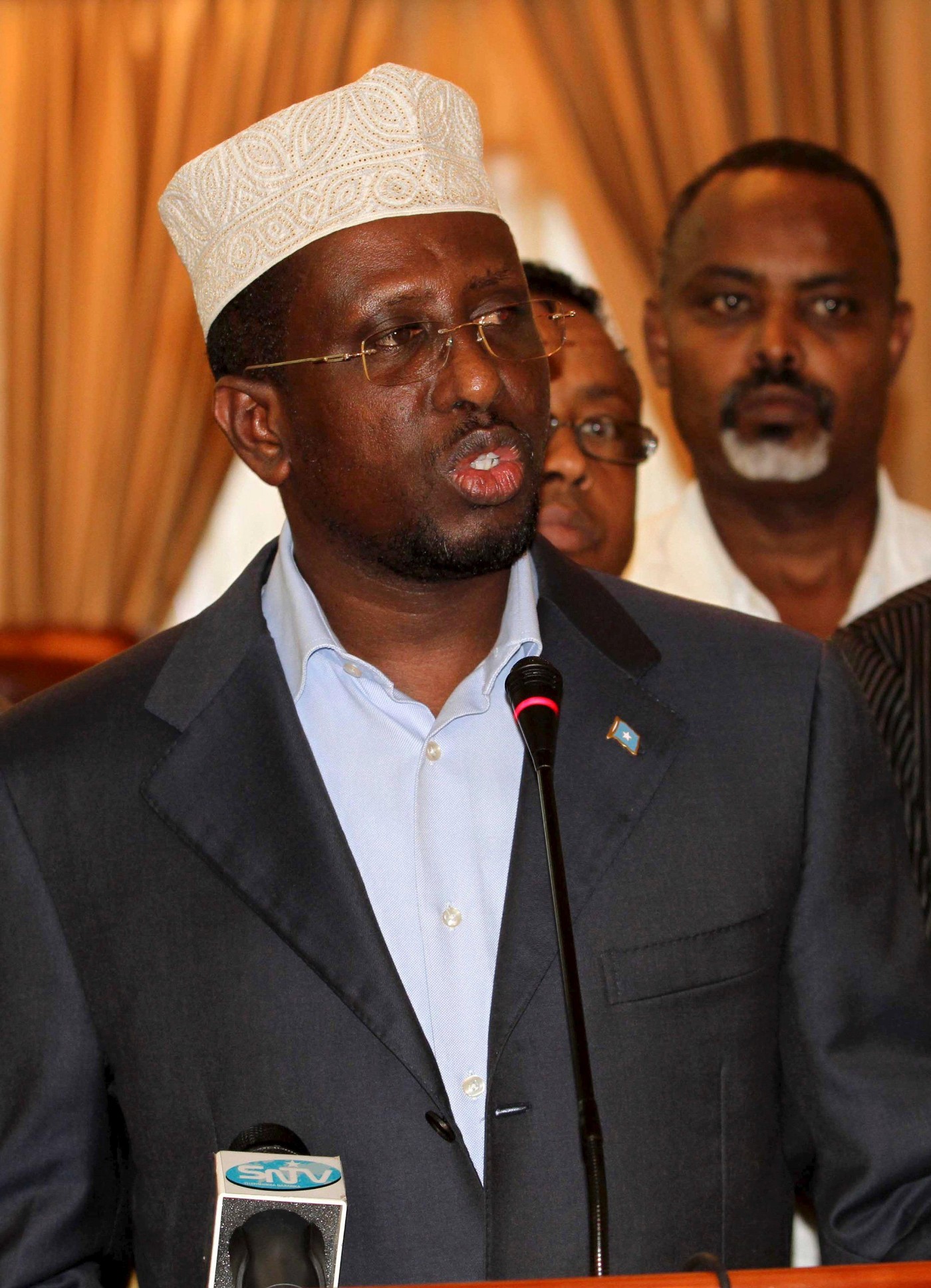 Somalia's President Sheikh Sharif addresses a news conference inside ...